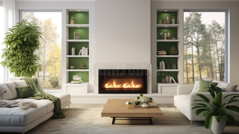 Gas Fireplace in a Modern Cozy Living Room Stock Illustration ...