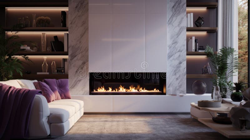 Gas Fireplace in a Modern Cozy Living Room Stock Illustration ...