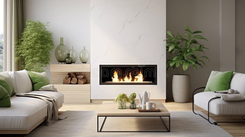 Gas Fireplace in a Modern Cozy Living Room Stock Illustration ...