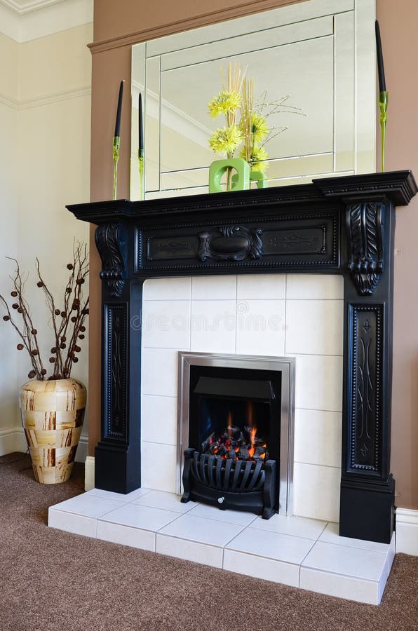 Gas fireplace and surround stock image. Image of decor - 26647725