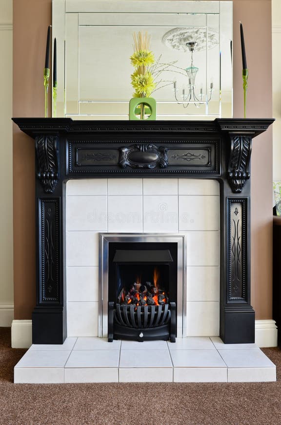 Gas fireplace and surround stock image. Image of flame - 26647741