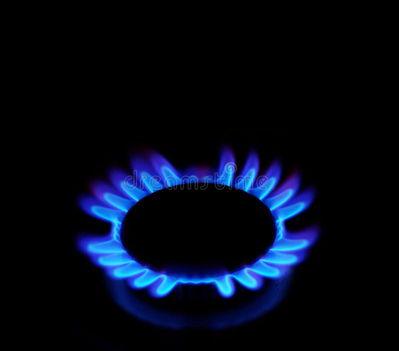 Flames of Gas Stove in Dark Stock Photo - Image of flames, methane ...