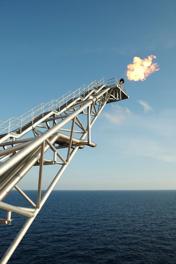 The Gas Flare is on the Oil Rig Platform. Stock Image - Image of ...