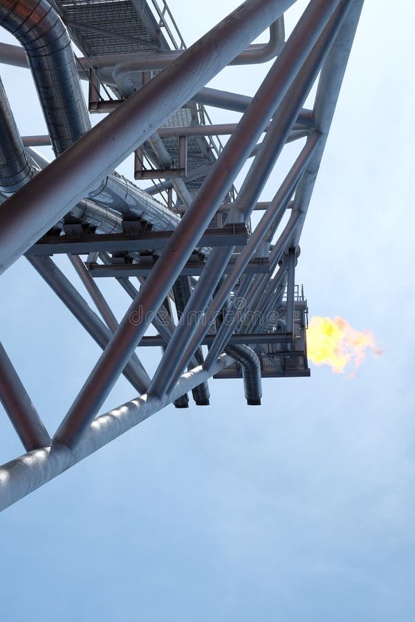 The Gas Flare is on the Oil Rig Platform. Stock Image - Image of ...