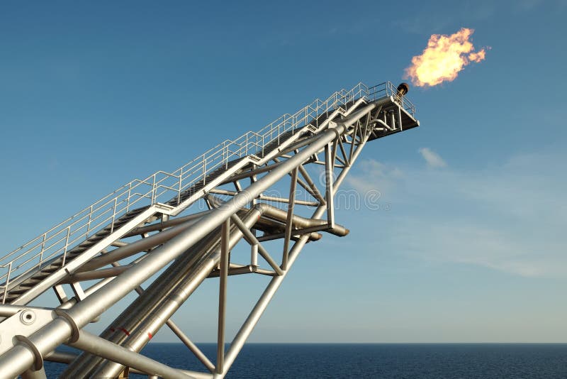 Flare Boom Nozzle and Fire on Offshore Oil Rig Stock Image - Image of ...