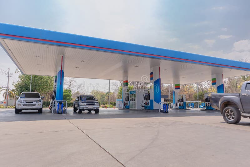 Gas Fuel Station with Clouds Sky and Sun Light Stock Photo - Image of ...