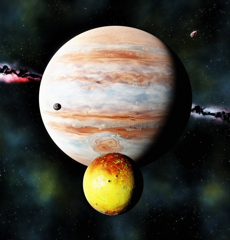 Gas Giant Planet and Volcanic Moon, 3d Render Stock Illustration ...