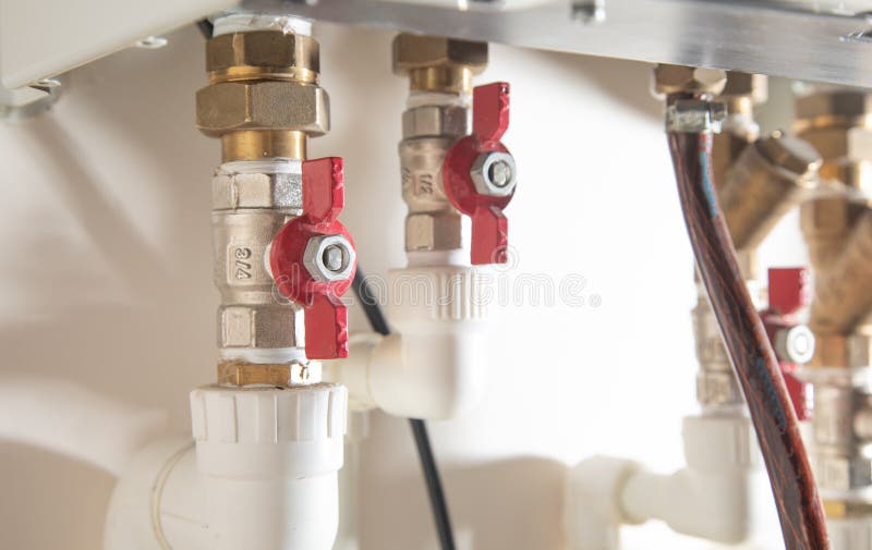 Gas Heating System with Red Taps Stock Photo - Image of influence ...