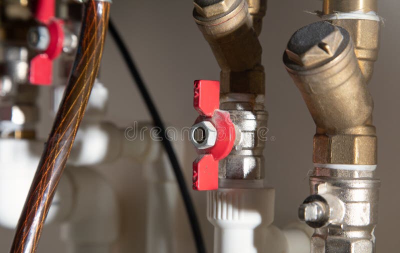 Gas Heating System with Red Taps Stock Photo - Image of pipe, valve ...