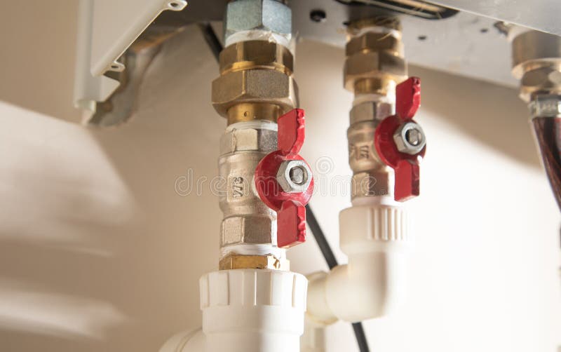 Gas Heating System with Red Taps Stock Image - Image of pipe ...
