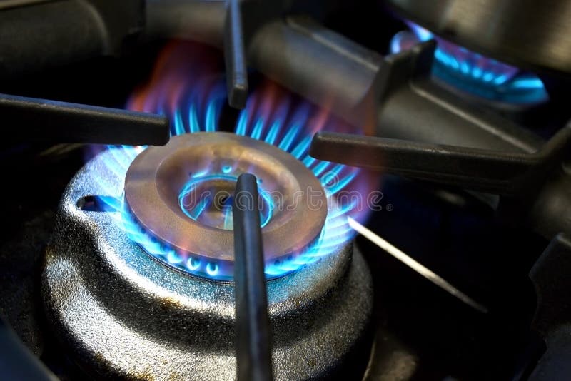 Old Gas Cooker Hob in Operation Stock Photo - Image of burner, energy ...