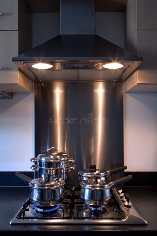 Gas hob and extractor fan. stock image. Image of alight - 3700857