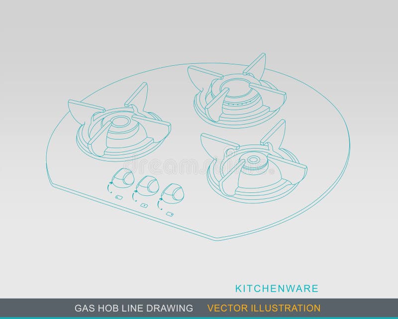 Gas Hob Line Drawing Concept 01 Stock Vector - Illustration of cooktop ...