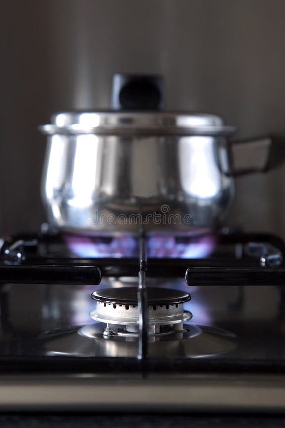 Gas hob and pan stock photo. Image of brushed, flame, fire - 3700870