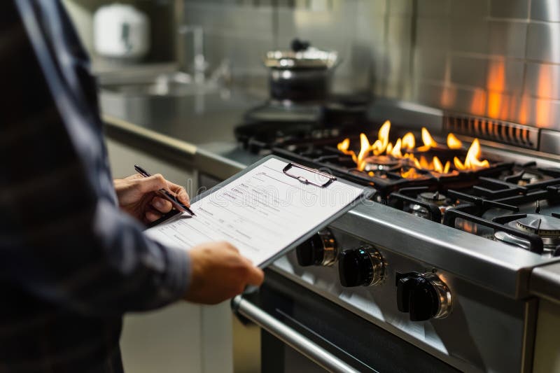 Gas Inspector Assesses Kitchen Safety during Evaluation Process ...