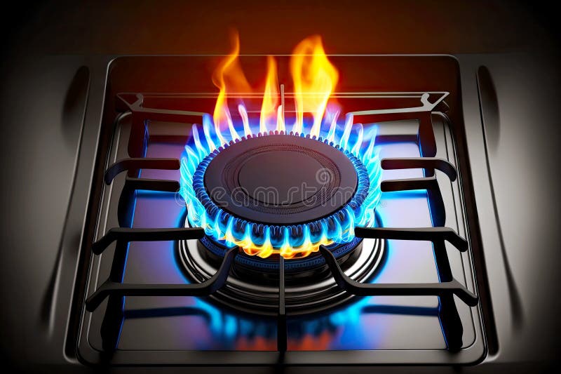 Gas Kitchen Stove with Burner with Burning Flame Stock Illustration ...