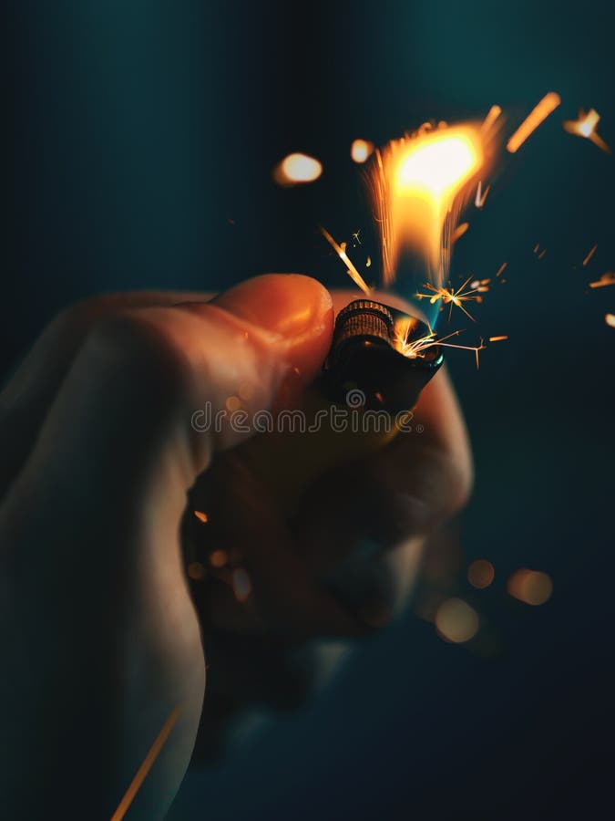 Gas Lighter in the Hand, Flame with Sparks Stock Photo - Image of heat ...
