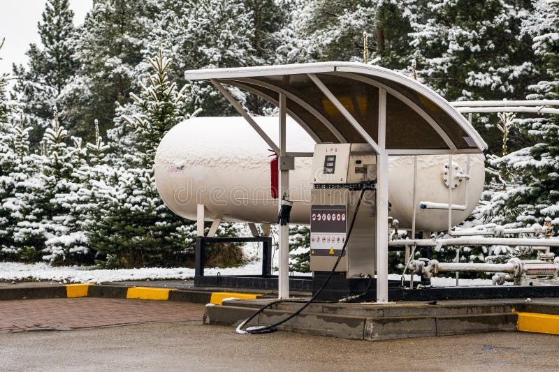 Gas LPG Liquid Petroleum Gas Station Stock Image - Image of snow ...