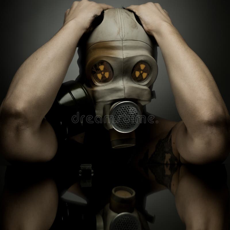 Biohazard Concept, Man with Red Gas Mask. Stock Image - Image of army ...