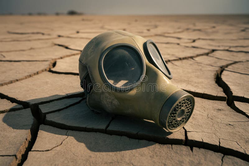 Gas Mask on Cracked Earth. Symbol of Environmental Collapse and Human ...