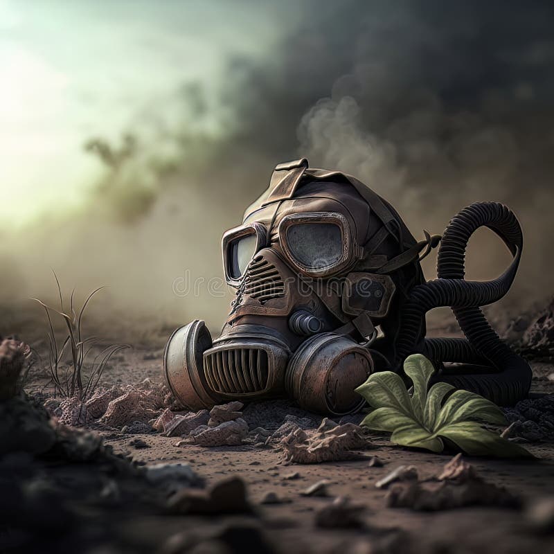 Gas Mask on the Ground Next To a Green Leaf Stock Illustration ...