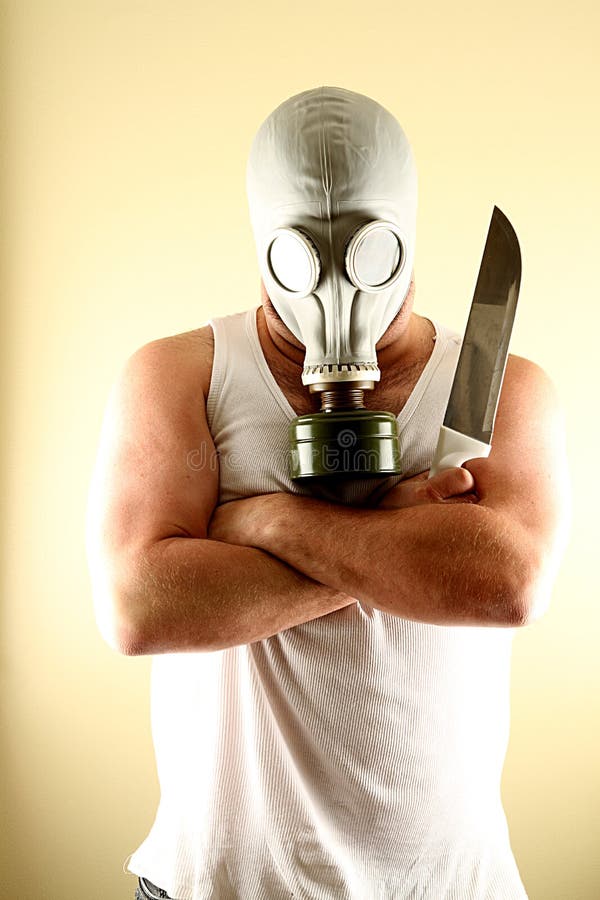 Gas Mask Man with Knife stock image. Image of wearing - 42362835