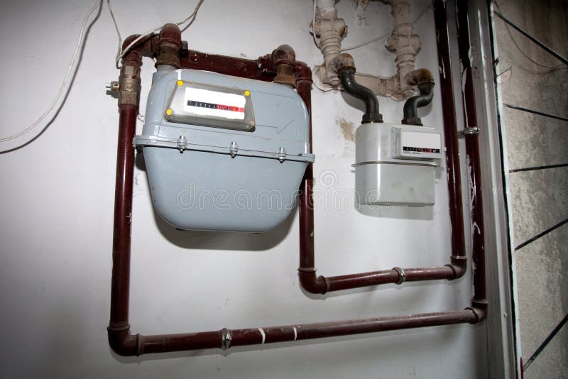 Gas Meter Rows on New Commercial Building Wall Stock Image - Image of ...