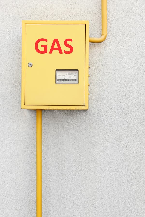 Gas Meter Box and Pipes Near Grey Wall Outdoors Stock Photo - Image of ...