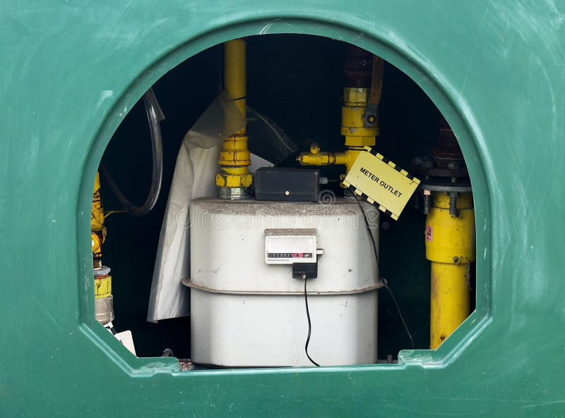 Gas Meter in Green Box Housing Outside Stock Image - Image of metered ...