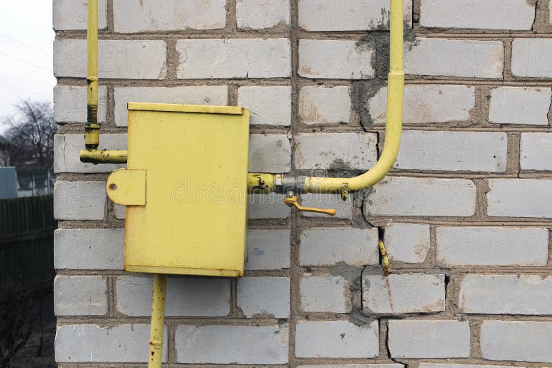 The Gas Pipe and Gas Equipment are Fixed on the Wall of the House ...
