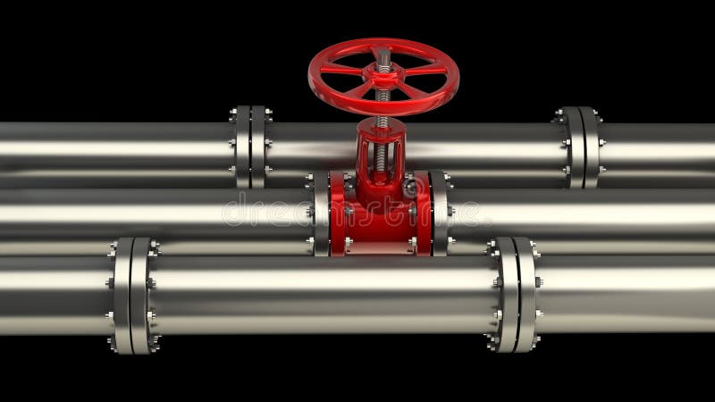 Red Valve on Oil and Gas Pipe System. Stock Illustration - Illustration ...