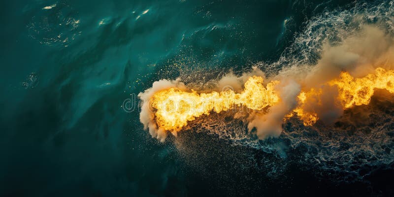 Gas Pipeline Explosion Creating Fire in the Ocean Stock Illustration ...