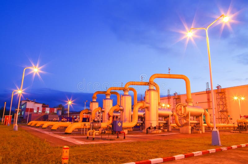 Gas pipeline at night editorial stock photo. Image of business - 72925533