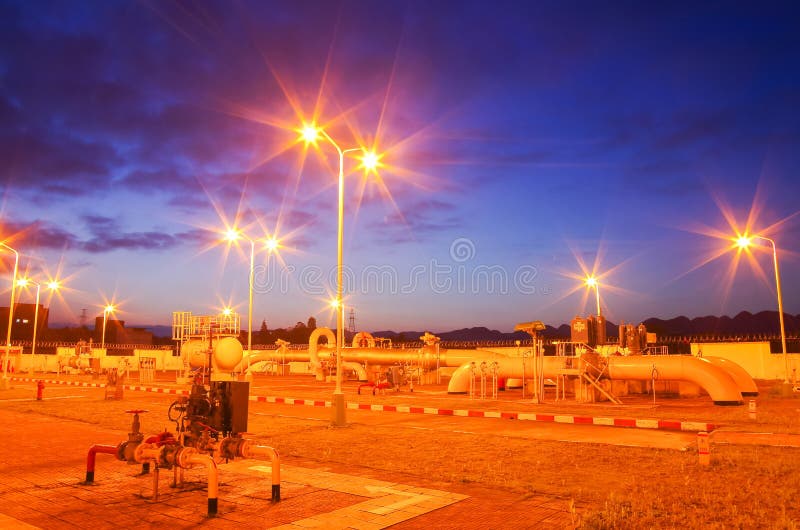 Gas pipeline at night editorial photography. Image of metallic - 72925882