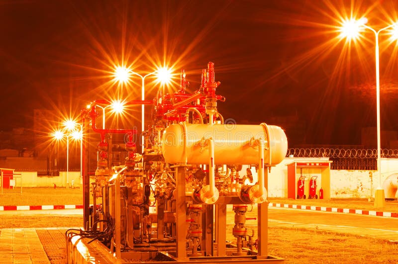 Gas pipeline at night editorial stock image. Image of gasoline - 93682194