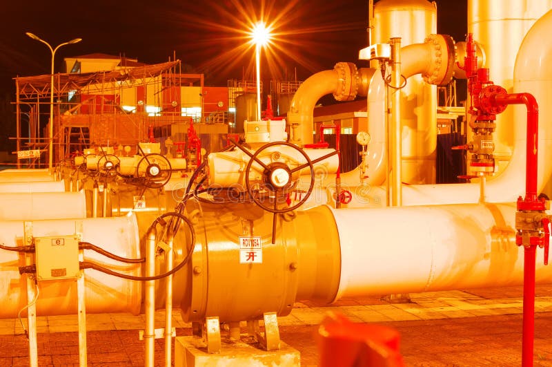 Gas pipeline at night editorial image. Image of chemical - 93682205