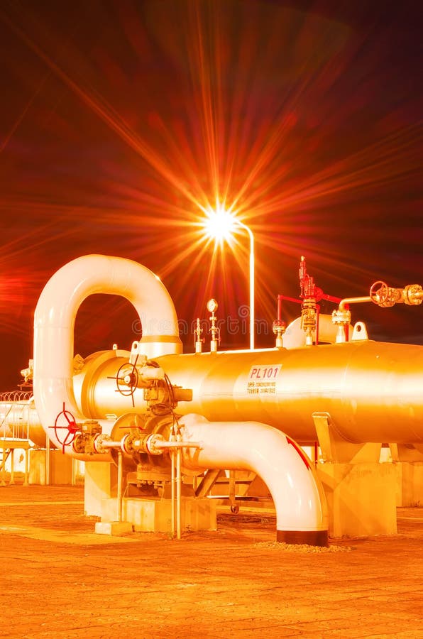 Gas pipeline at night editorial stock photo. Image of industrial - 93682218