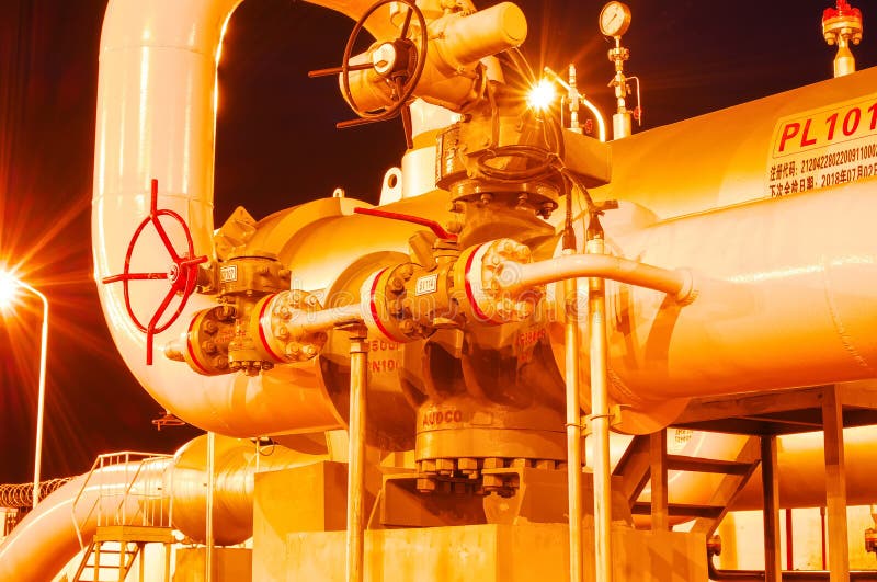 Gas pipeline at night editorial stock photo. Image of night - 93682248