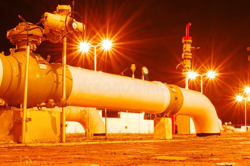 Gas pipeline at night editorial stock image. Image of chemical - 93682264
