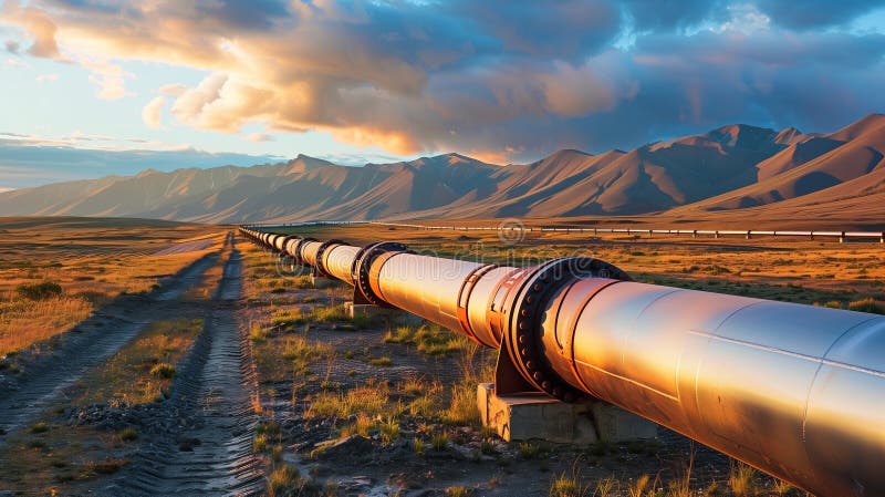 A Gas Pipeline Passing Against the Backdrop of a Desert Area. Stock ...