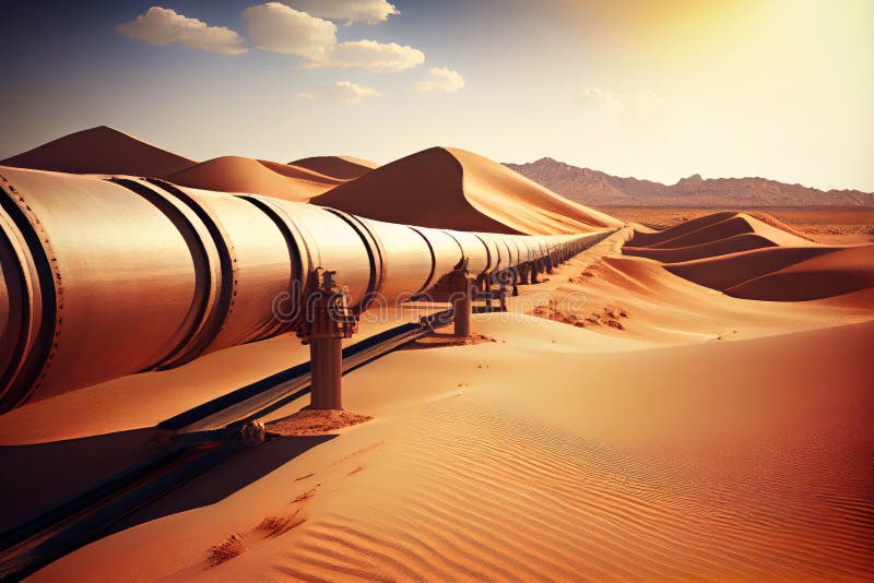 Pipeline in Desert with Wind Turbines Stock Illustration - Illustration ...