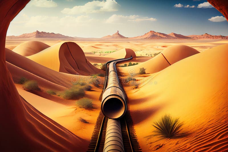 Pipeline in Desert with Wind Turbines Stock Illustration - Illustration ...