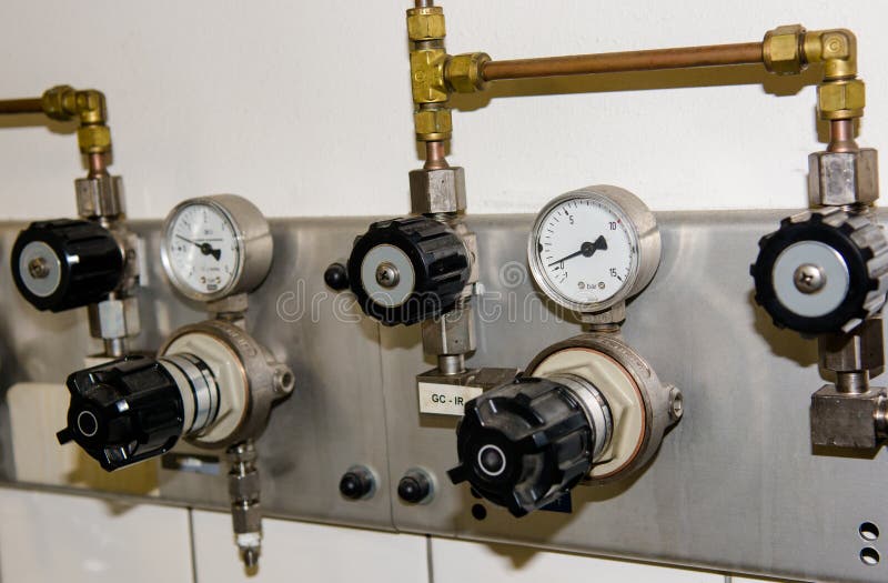 Gas Pipes with Valves and Instruments Stock Photo - Image of gauge ...