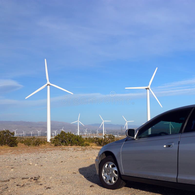 Fossil Fuel Powered Car Vs Clean Wind Energy Stock Photo - Image of ...