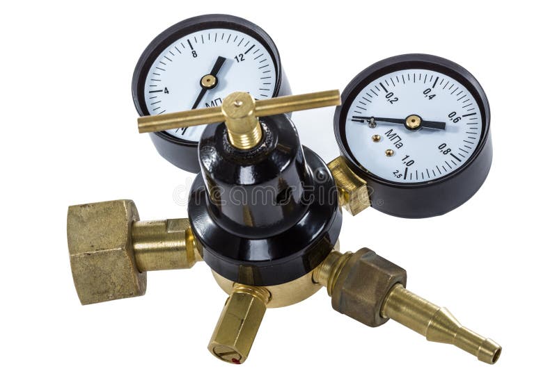 Gas Pressure Regulator with Manometer (isolated) Stock Photo - Image of ...