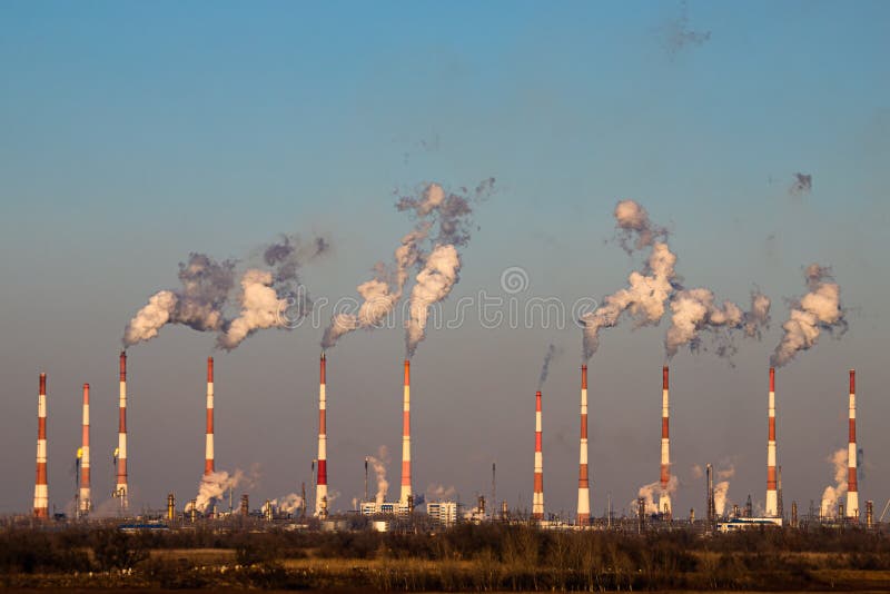Gas Processing Plant. Factory Pipes. Air Pollution Stock Photo - Image ...