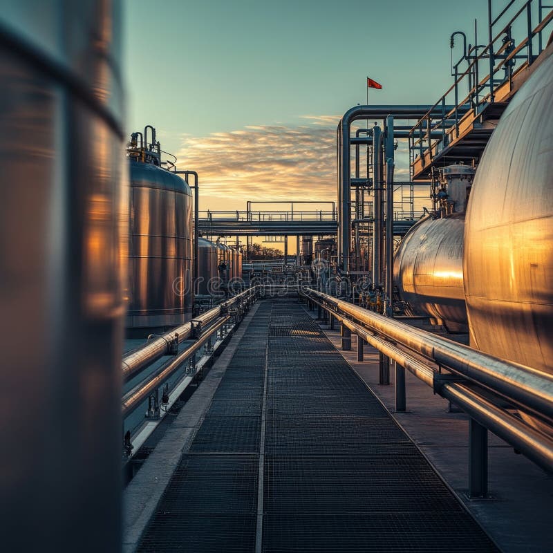 Gas Processing Plant with Large Tanks and Pipelines Stock Photo - Image ...