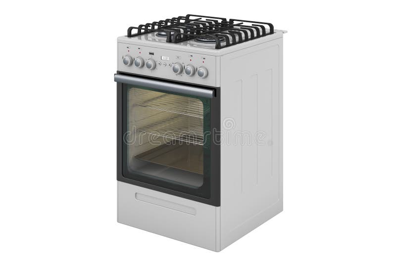 Freestanding Gas Range with Oven, Side View. 3D Rendering Stock ...