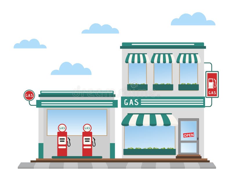 Gas Station Vector Flat Illustration. Stock Vector - Illustration of ...