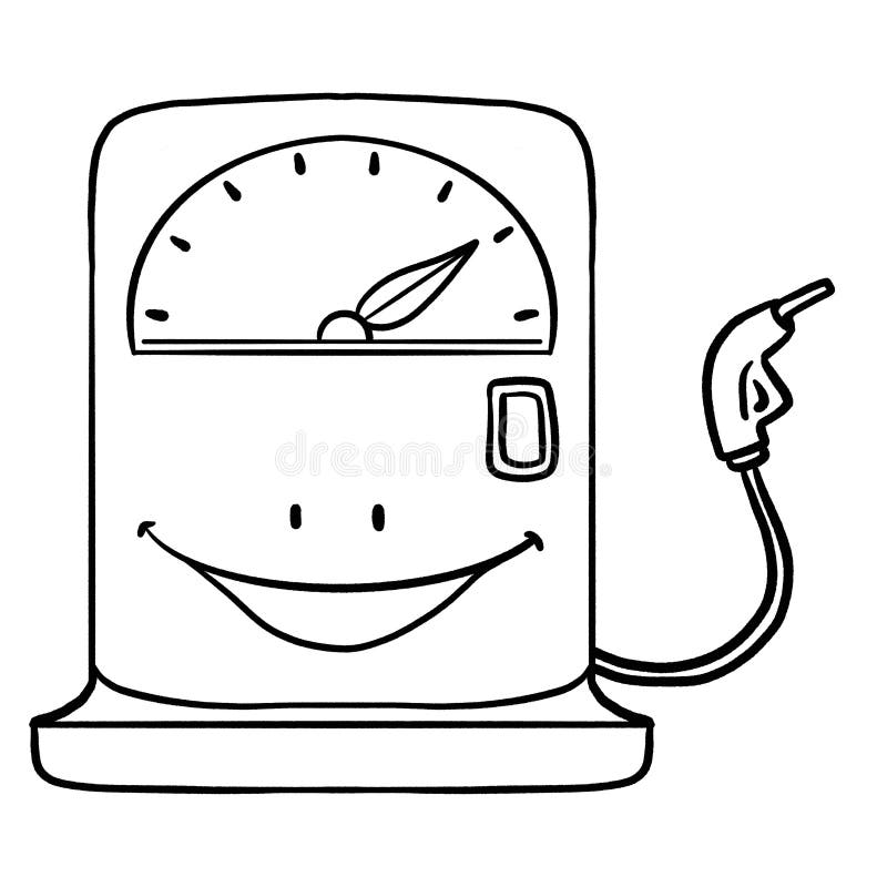 Gas Pump with Smiling Face Cartoon Isolated Outline Illustration Stock ...